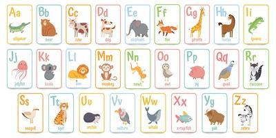 Alphabet Cards for Kids. Educational Preschool Learning ABC Card with Animal and Letter Cartoon ...
