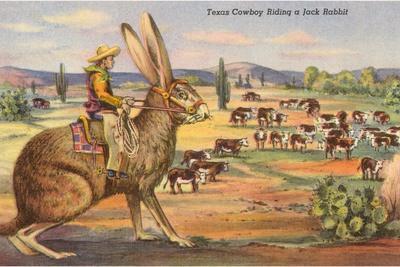 'Texas Cowboy Herding from Jack Rabbit' Art Print | Art.com