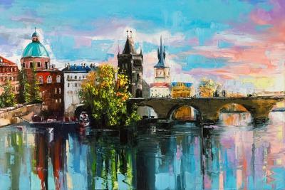 'The Charles Bridge over Vltava River in Prague in a Warm Sunset Lights ...