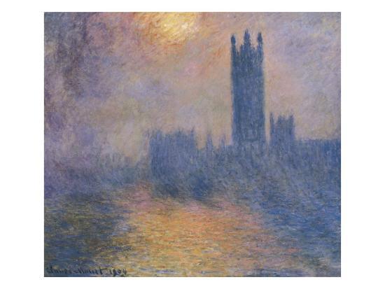 The Houses of Parliament, London, with the Sun Breaking Through the Fog ...