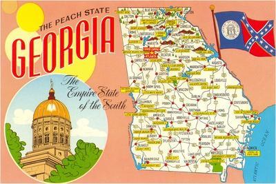 'The Peach State, Georgia, Map' Art Print | Art.com
