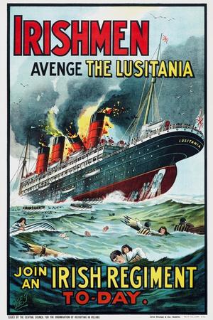 'The sinking of RMS Lusitania with the ship in flames. Lusitania was ...