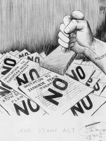 'The Stamp Act, Arm "Molotov" Stamping "No" on Various Documents ...