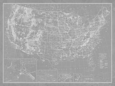 Explorer - USA Map - Graphite Giclee Print - The Vintage Collection ...