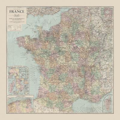 France Travel Map Giclee Print - The Vintage Collection | Art.com