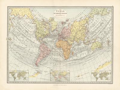 World Map on Sir J. Herschel's Projection 1881 Giclee Print - The ...