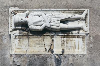 Tombstone of Medieval Knight on Wall, Feltre Castle, Veneto, Italy ...