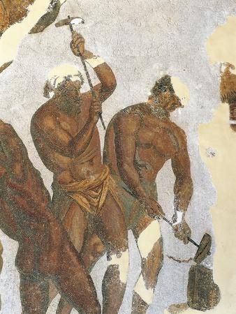 Tunisia, Dougga, Mosaic Depicting Cyclops in Cavern of Volcano Forging ...