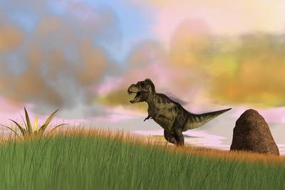 'Tyrannosaurus Rex in Prehistoric Grasslands' Art Print | Art.com