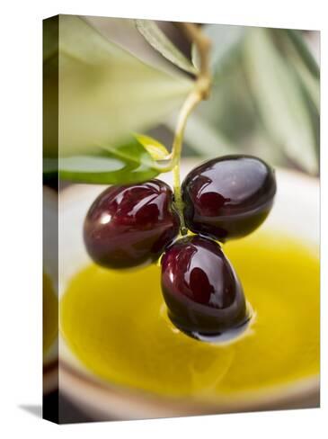 Dipping Olive Sprig with Black Olives in Olive Oil Photographic Print ...