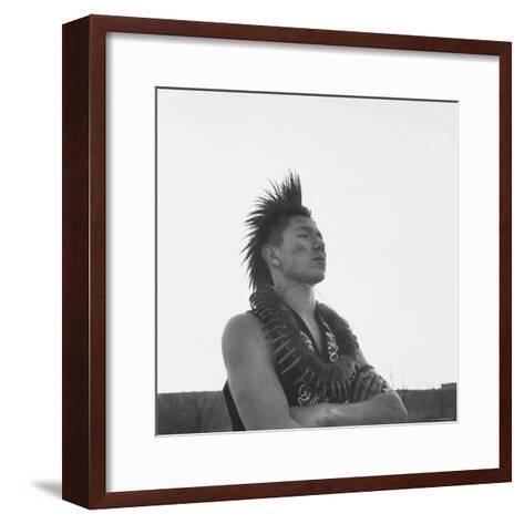 Native American Chief James Rhodd Wearing Headgear and a Bear Claw ...