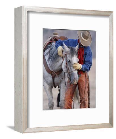Cowboy Leading and Stroking His Horse, Flitner Ranch, Shell, Wyoming ...