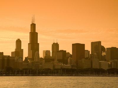 'Lake Michigan and Skyline Including Sears Tower, Chicago, Illinois ...