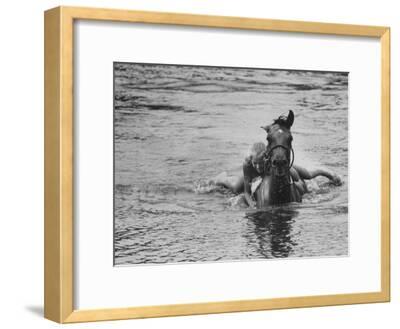 Sydney Hoyle Floundering on Back of Horse in Water at Full Cry Farm ...