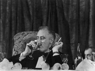 'Pres. Franklin Roosevelt Drinking Wine and Smoking a Cigarette During ...