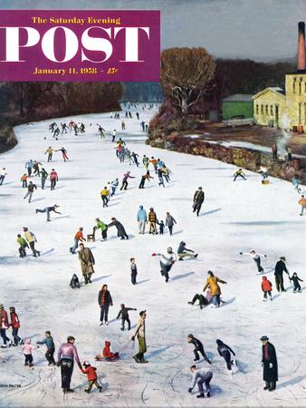 "Fox River Ice-Skating" Saturday Evening Post Cover, January 11, 1958 ...