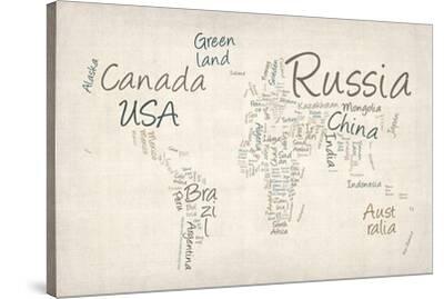 'Writing Text Map of the World Map' Stretched Canvas Print - Michael ...