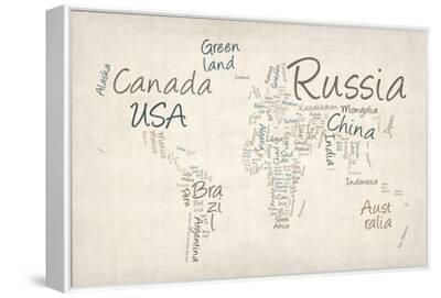 Writing Text Map of the World Map Stretched Canvas Print by Michael ...