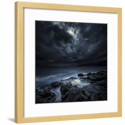 Black Rocks Protruding Through Rough Seas with Stormy Clouds, Crete ...