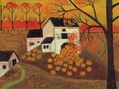 Pumpkin Barn Autumn Folk Art Cheryl Bartley Giclee Print - Cheryl ...