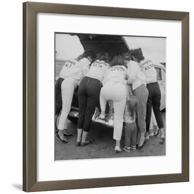 All-Girl "Dragettes" Hotrod Club Working on Car Engine, Kansas City ...