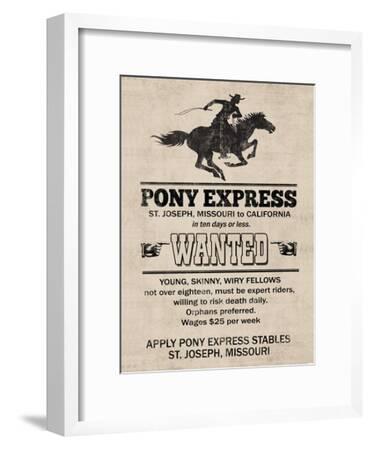 Pony Express Replica Recruitment Advertisement Print Poster Art Print ...