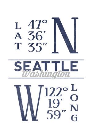 Seattle, Washington - Latitude and Longitude (Blue) Art Print - Lantern ...