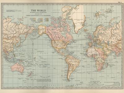Map of the World on Mercator's Projection, Showing the Chief Countries ...