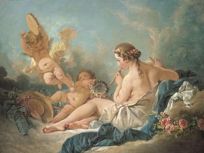 'A Reclining Nymph Playing the Flute with Putti, Perhaps the Muse ...