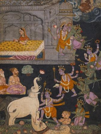 Illustration to a Gajendra Moksha Series Depicting Vishnu Rescuing the ...