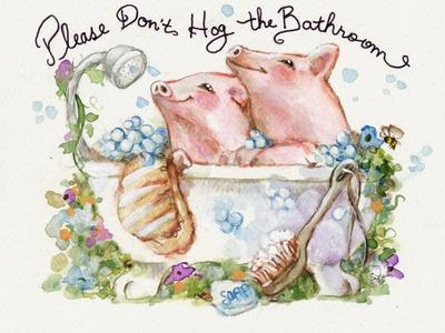'Please Don't Hog The Bathroom Pigs' Art Print - sylvia pimental | Art.com
