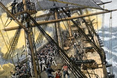 'Deckhands in Action on the USS "Constitution" Against the "Levant and ...