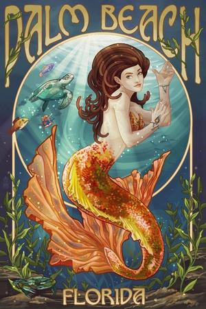 'Palm Beach, Florida - Mermaid Scene' Art Print - Lantern Press | Art.com