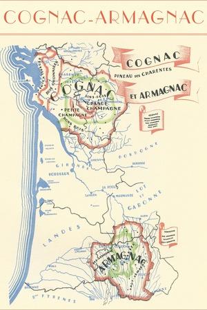 Map of Cognac-Armagnac Region Art Print | Art.com
