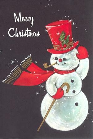 Merry Christmas, Snowman Waving Art Print | Art.com