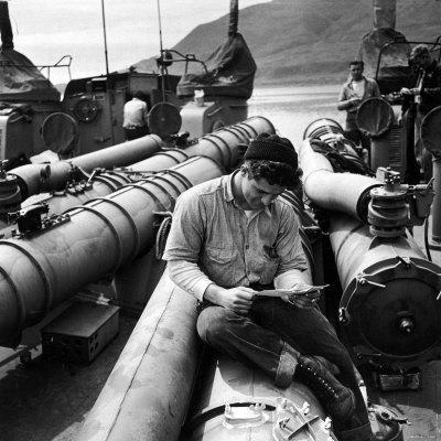 'US Soldier Smiling While Reading a Letter at Sea' Photographic Print ...