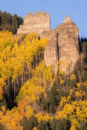 'USA, Colorado, Uncompahgre National Forest. Pinnacle Ridge towers over ...