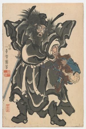 Shoki and Demon, Edo Period, C.1850 (Colour Woodblock Print) Giclee ...