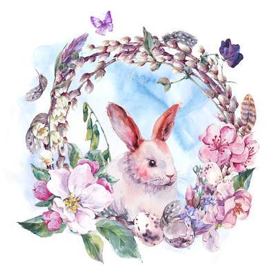 'Watercolor Spring Happy Easter Wreath' Art Print - Varvara Kurakina ...