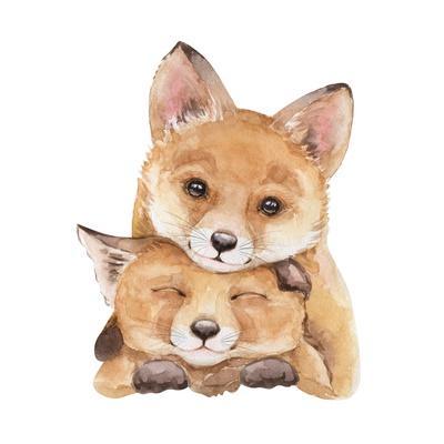 Watercolor Baby Foxes Isolated on White Background. Cute Woodland ...