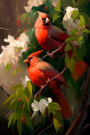'Spring Cardinals I' Art Print - Vivienne Dupont | Art.com