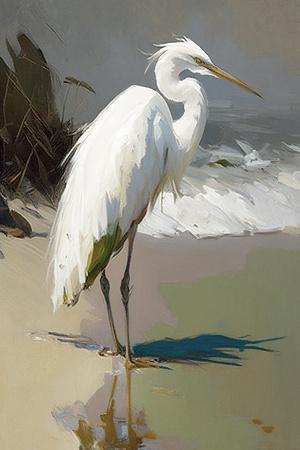 'White Egret on the beach' Art Print - Vivienne Dupont | Art.com