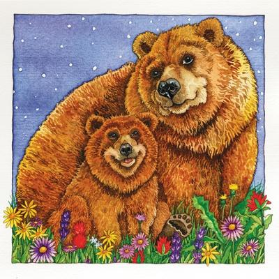 'A Mother Bear and Her Cub in the Flowers. Mom' Giclee Print - Wendy ...