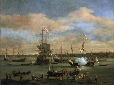 British Trading Ship in a Port in the Mediterranean Sea. Oil on Canvas ...