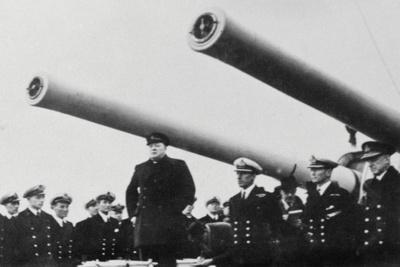 Winston Churchill is Pictured on Board the Exeter, a British Cruiser ...