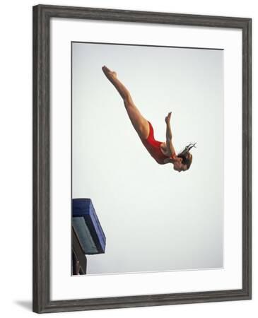 Woman Diver Flying Through the Air, California, USA Photographic Print ...