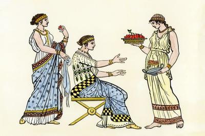 Woman from Ancient Greece and Domestic Serving Fruit. Reproduction of ...