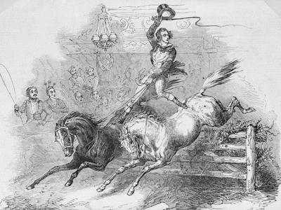 'Woodcut of Jean Polaski in Horse Riding Event' Giclee Print | Art.com