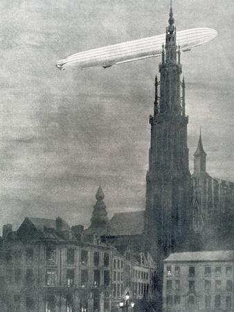 'World War I (1914-1918). First German Zeppelin over Antwerpe ...