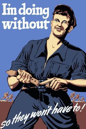 World War II Propaganda Poster Featuring a Man Tightening His Belt Art ...